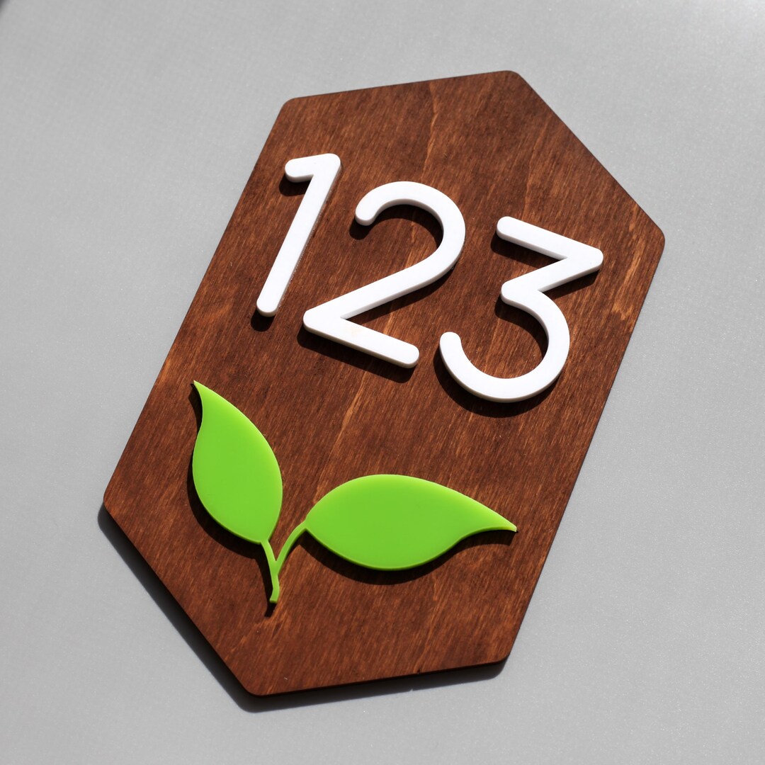 Eco-friendly House Number Sign | Natural Wood Door Plaque With Green ...