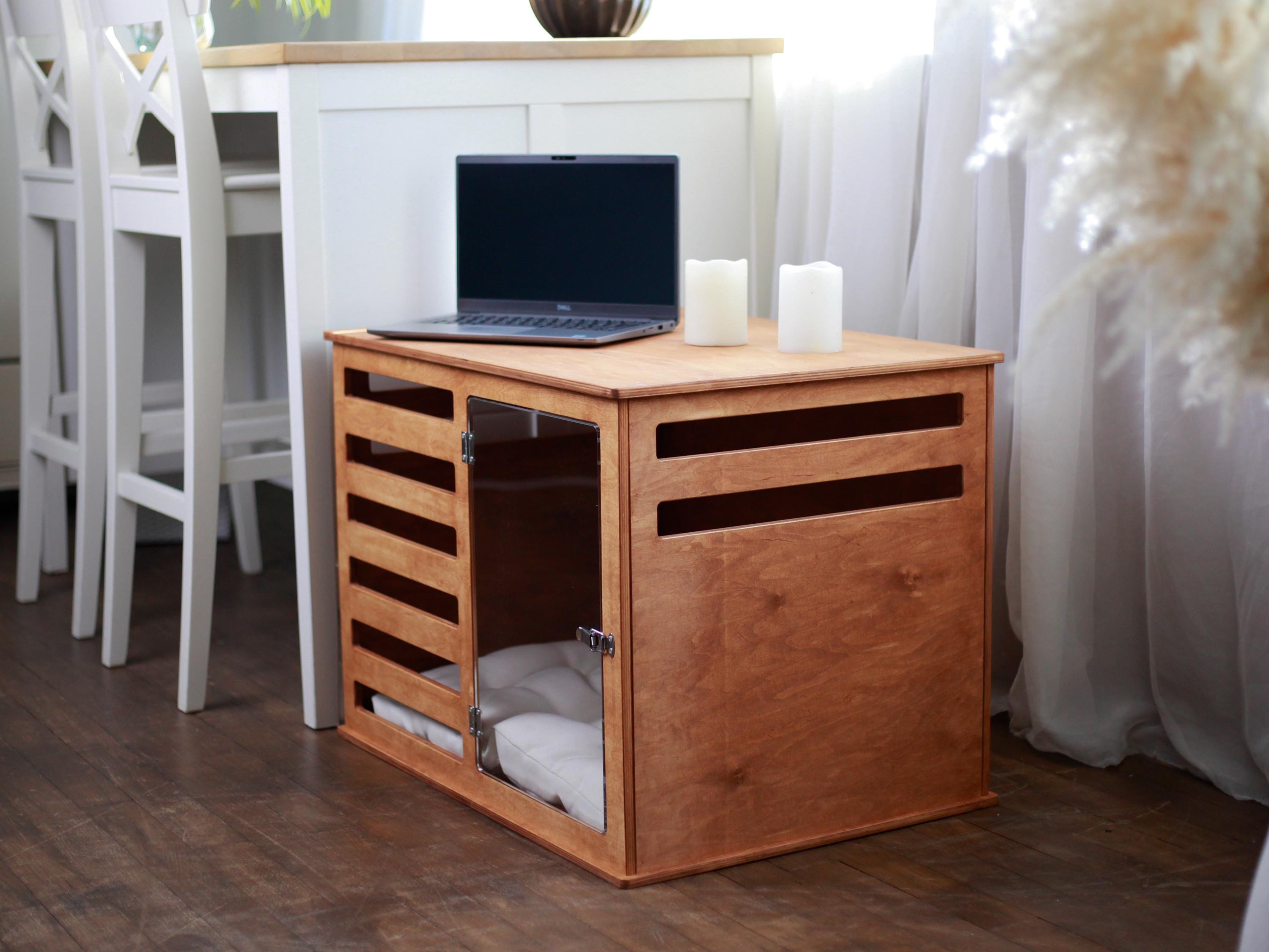 Modern Wooden Dog Crate With Acrylic Door – Pet Furniture for Small ...