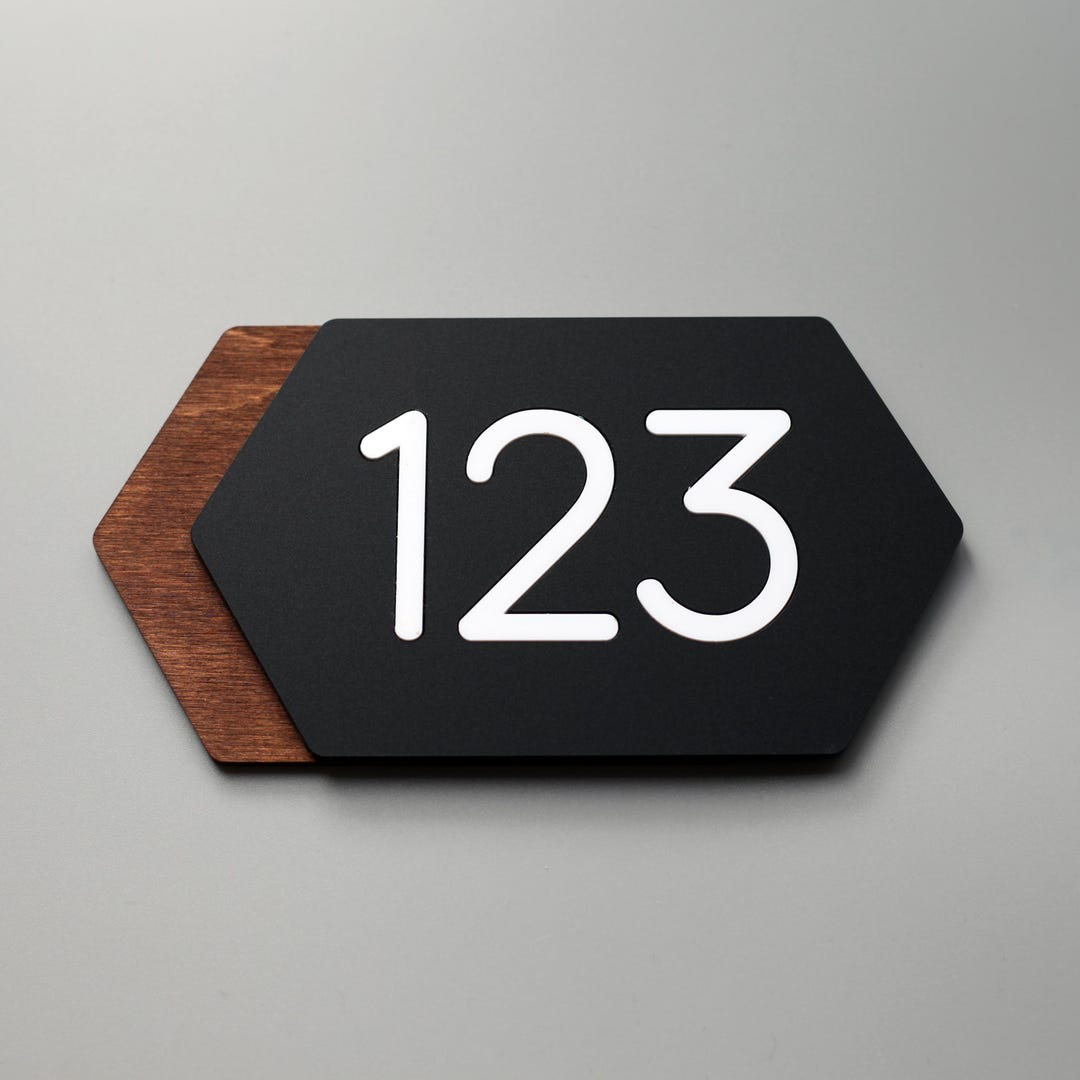 Modern Apartment Door Number Sign | Wood and Acrylic House Number ...
