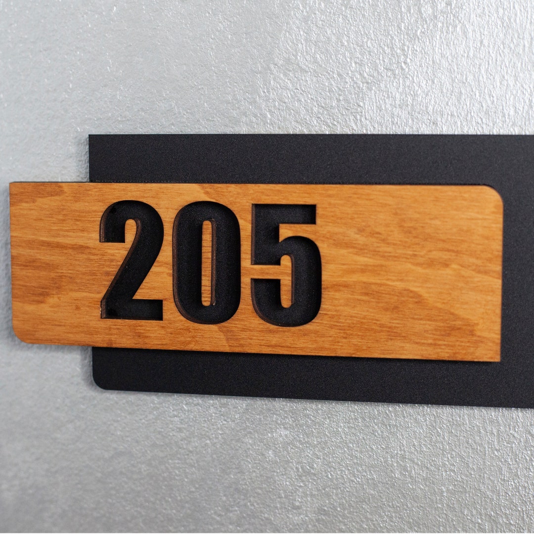 Custom Wood House Number Sign With Matte Black Acrylic Backing - Modern ...