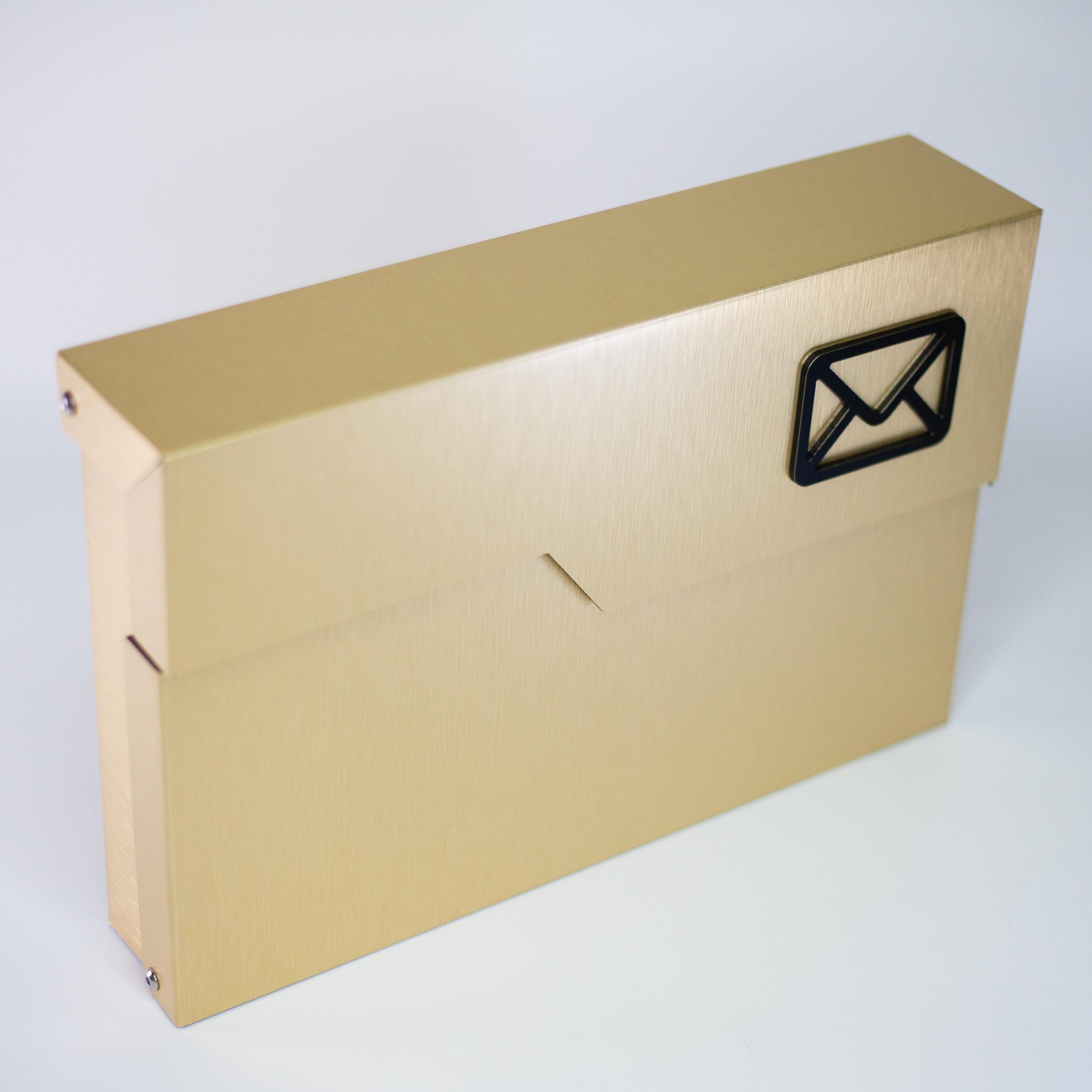 Gold Wall Mailbox | Slim Lockable Post Box With Keys | Brushed Metal ...