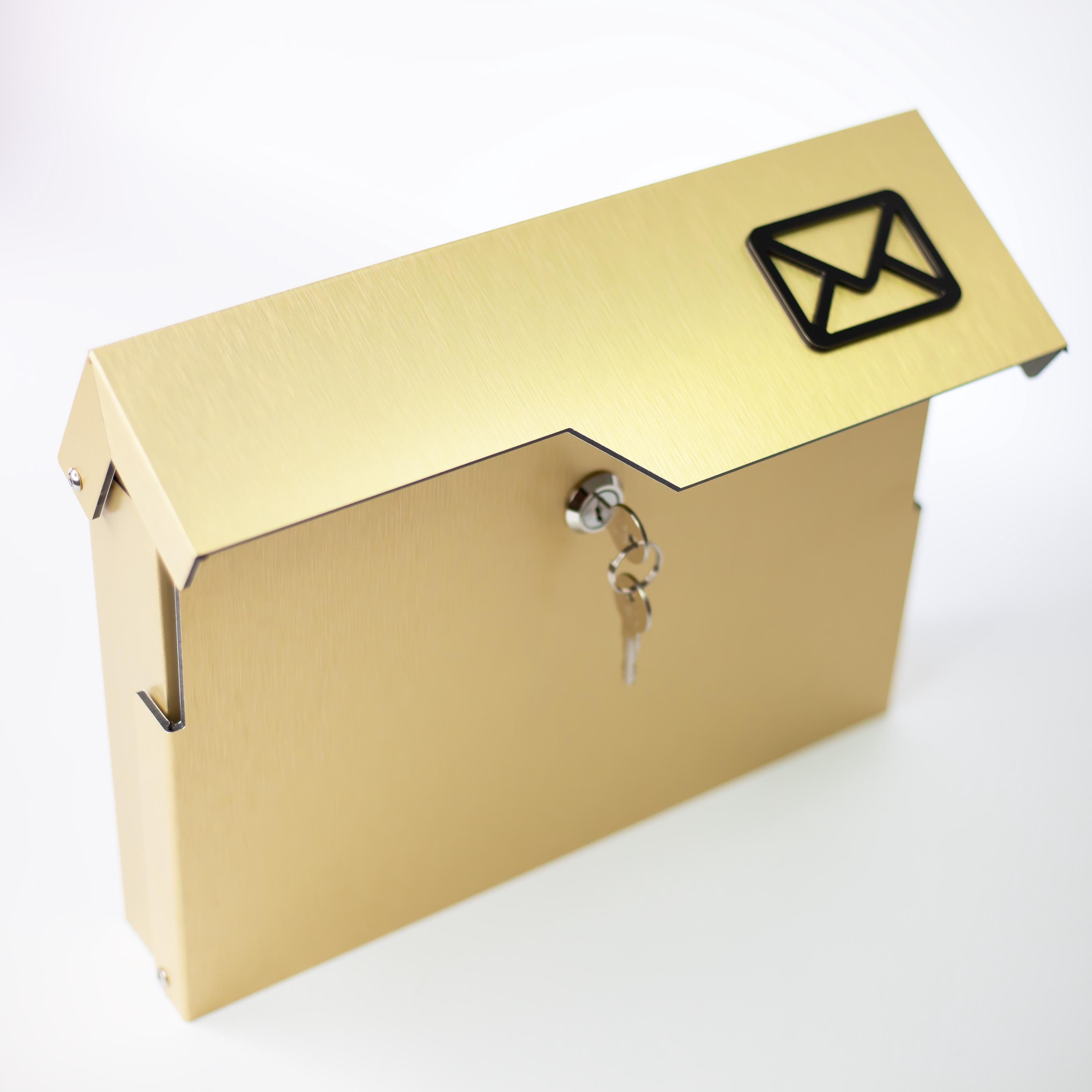 Gold Wall Mailbox | Slim Lockable Post Box With Keys | Brushed Metal ...