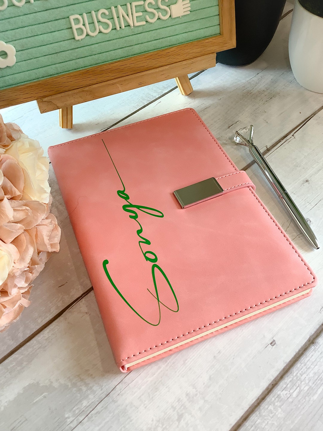 Elegant Personalized Journal, Pink and Green, Notebook, Custom Journal ...