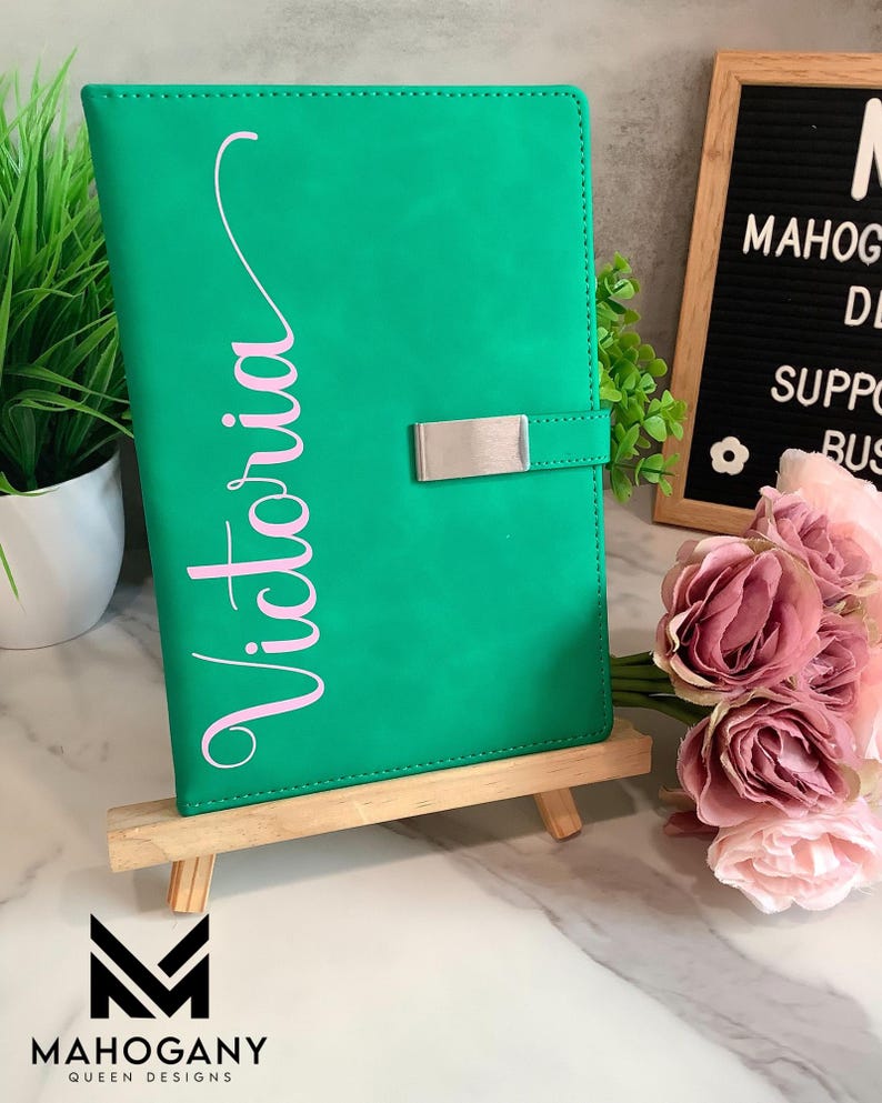 Elegant Personalized Journal, Green and Pink, Notebook, Custom Journal ...