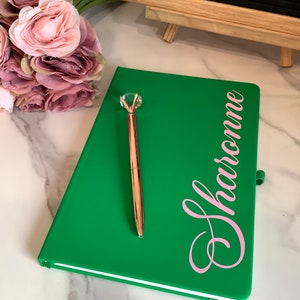 Personalized Journal, Green and Pink, Notebook, Custom Journal, Custom ...