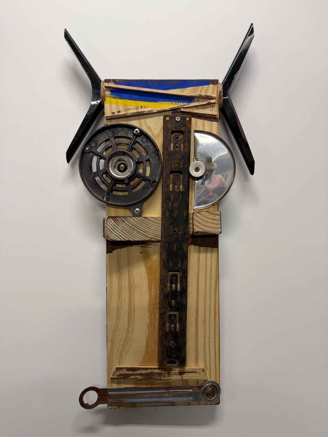 Recycled Metal Samurai Sculpture, Rustic Wood Art - Etsy