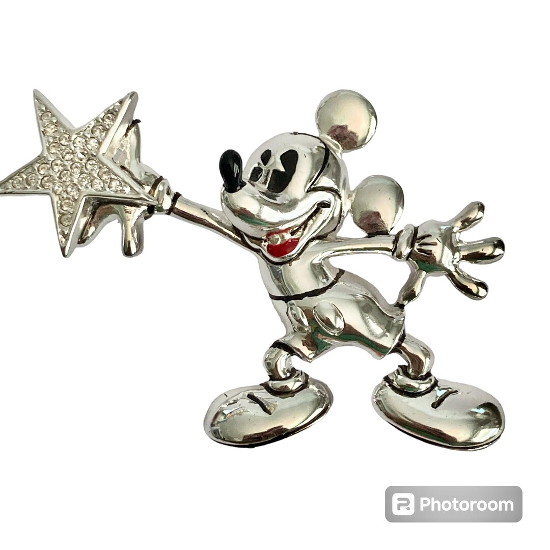 Vintage Walt Disney NAPIER Signed Pin Brooch Mickey Mouse Catching Star ...