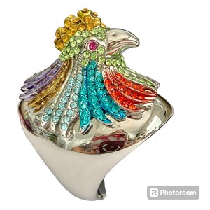 Vintage Rooster Cocktail Ring Statement Size 6 9 Silver Rhodium Plated ...
