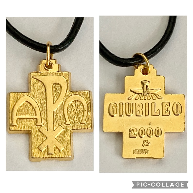 Vintaage Chi Ro Catholic Christian Cross Gold Tone 22-24" Giubileo ...