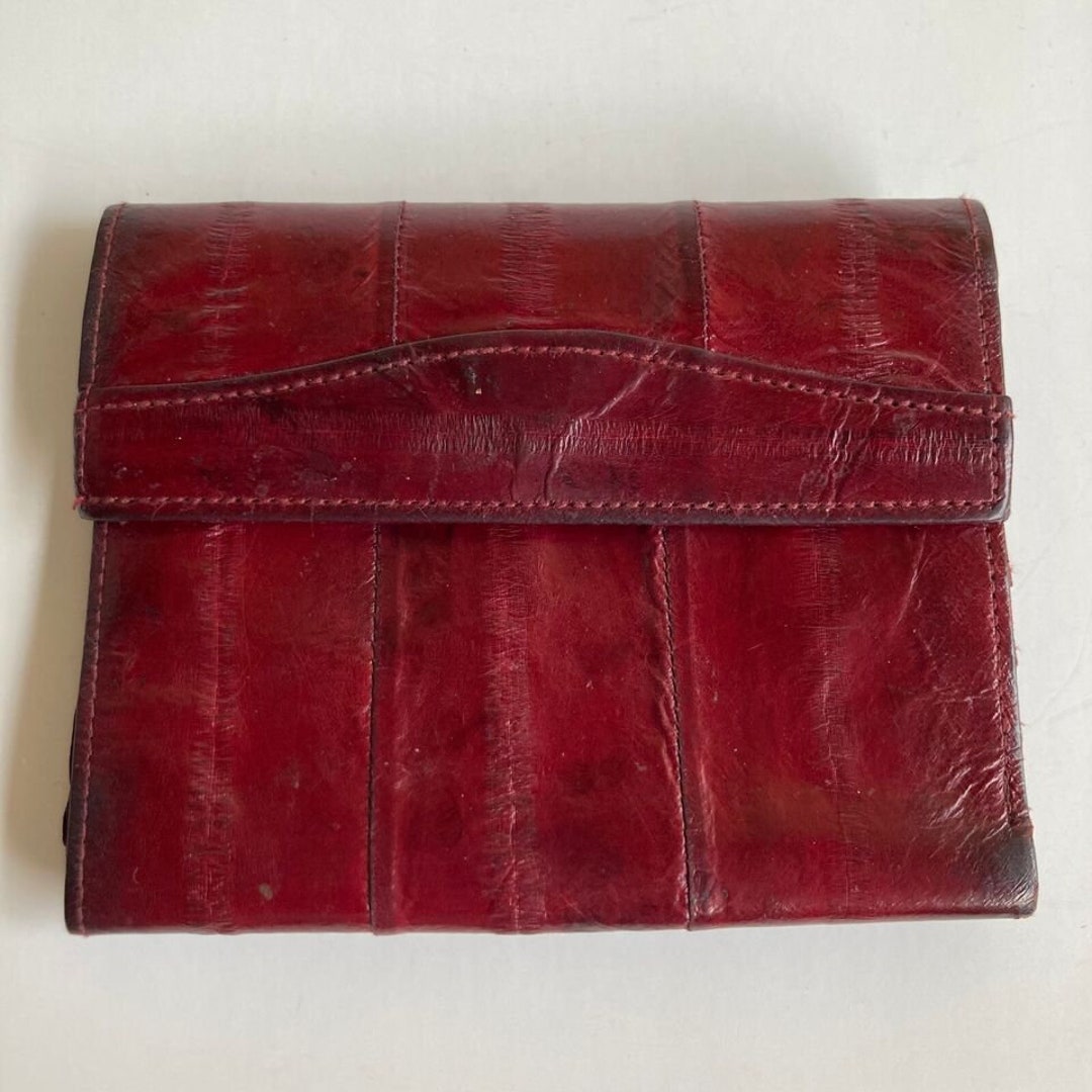 Vintage Lee Sands Eel Skin Bifold Wallet Burgundy Red Korea Zipper ...
