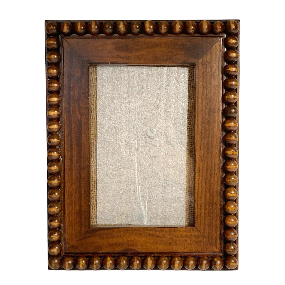 Vtg Brown Walnut Wood Rustic Photo Picture Frame Cabin Core Hobnail 4X6 ...