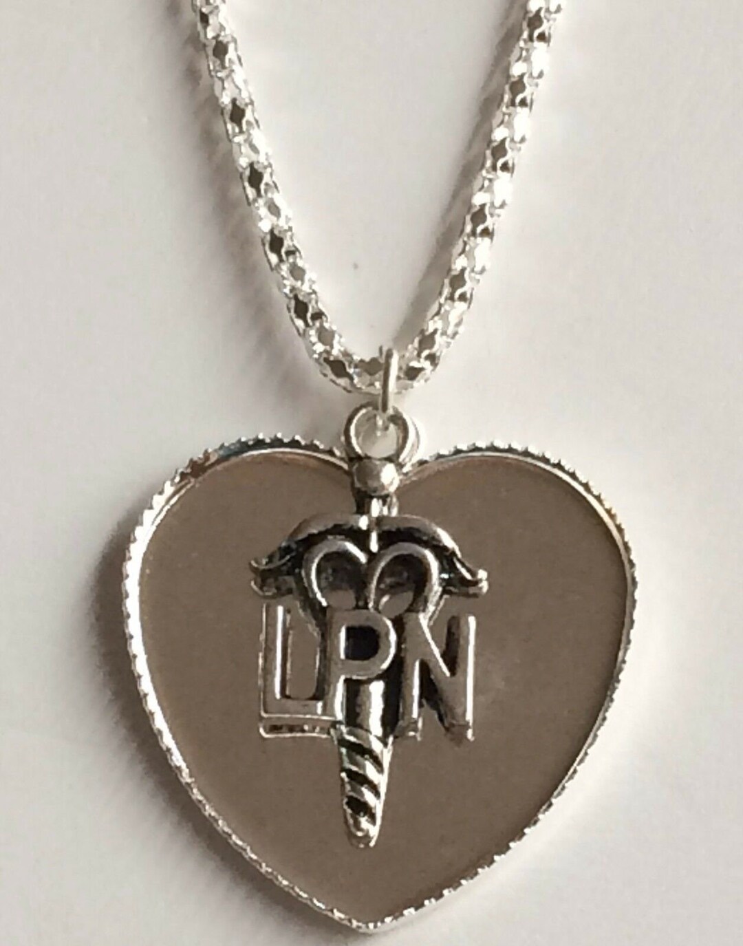 LPN Nursing Caduceus Necklace 22" Pendant Nurse Graduation Gift Silver ...