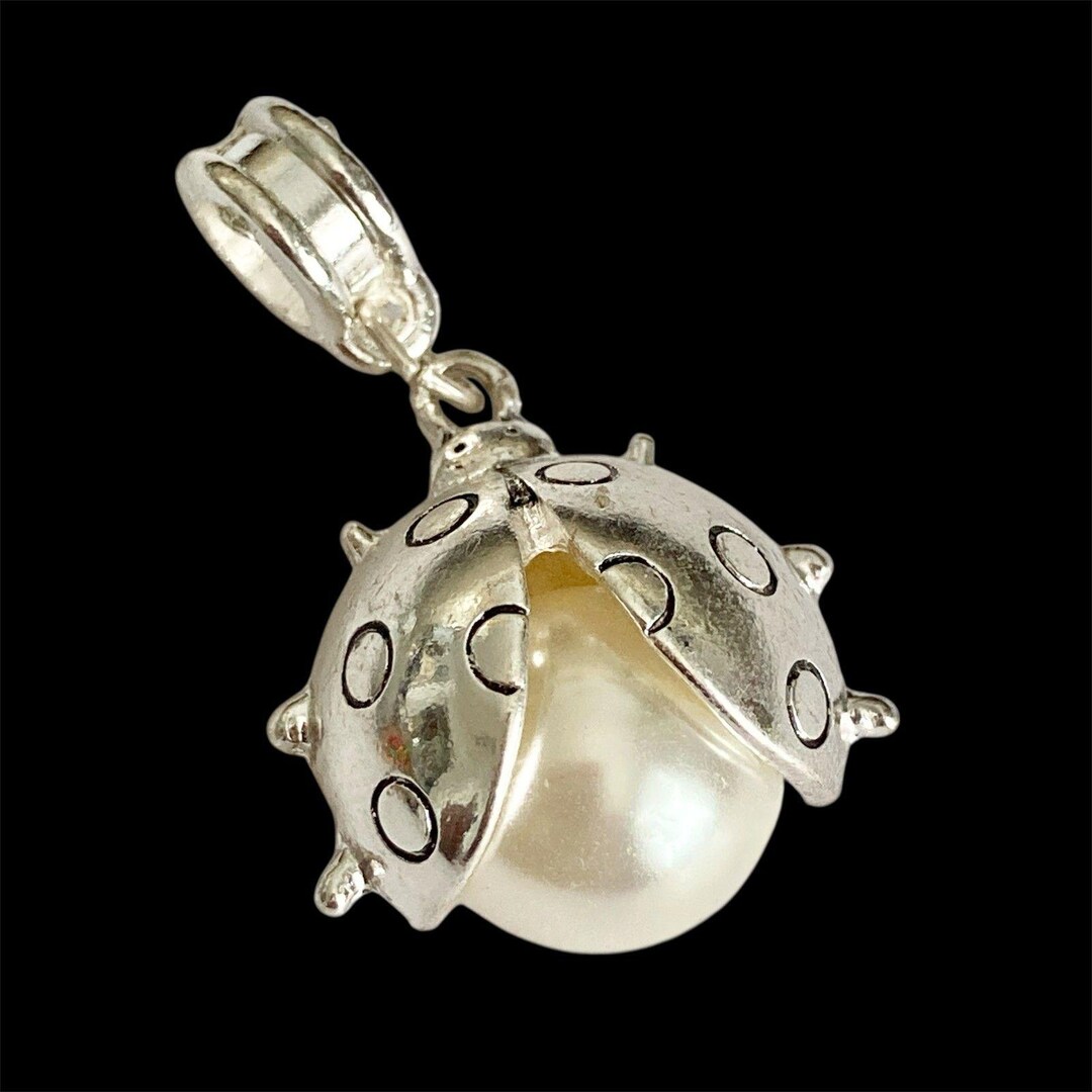 White Pearl Ladybug Slider European Bead Charm Silver Plated Insect ...