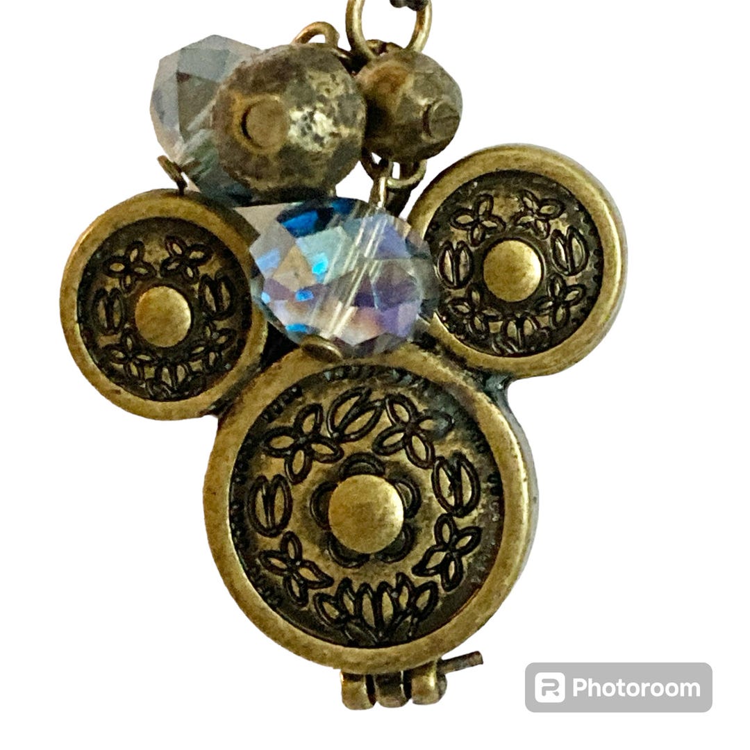 Vintage Disney Hidden Mickey Mouse Ears Locket Necklace Gold Tone AB ...