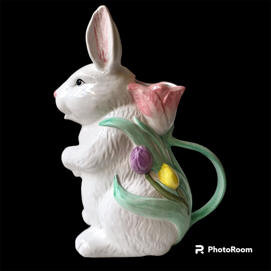 Vintage Ceramic Easter Bunny Flower Pot Pitcher Vase Tulips Spring ...