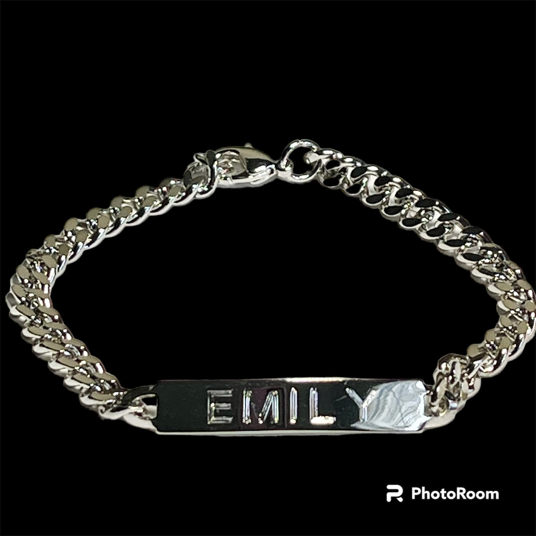 Vintage Emily Name ID Bracelet EMILY Silver Tone Rhodium Plated 7.25 ...