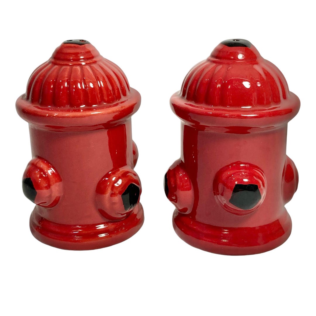 Vintage Fire Hydrant Salt & Pepper Shaker Red Ceramic Fireman EMT Gift ...
