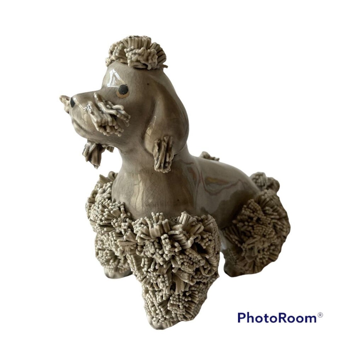 Vintage Spaghetti Poodle Dog Figurine MCM Gray Ceramic 50s Mid Century ...
