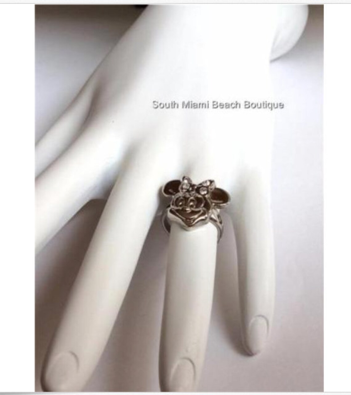 Vintage Disney Minnie Mouse Ring Bow Mickey Silver Plated Crystal Size ...
