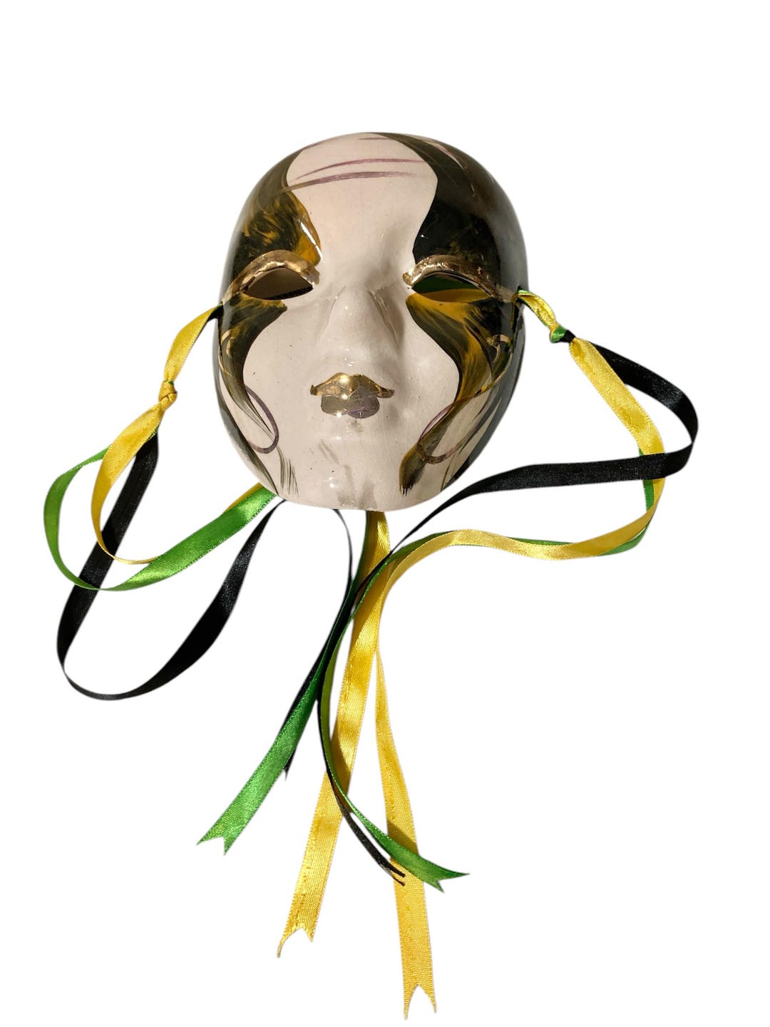 Vintage Ceramic Mardi Gras Face Mask Hand Painted Woman 7" Opera New ...