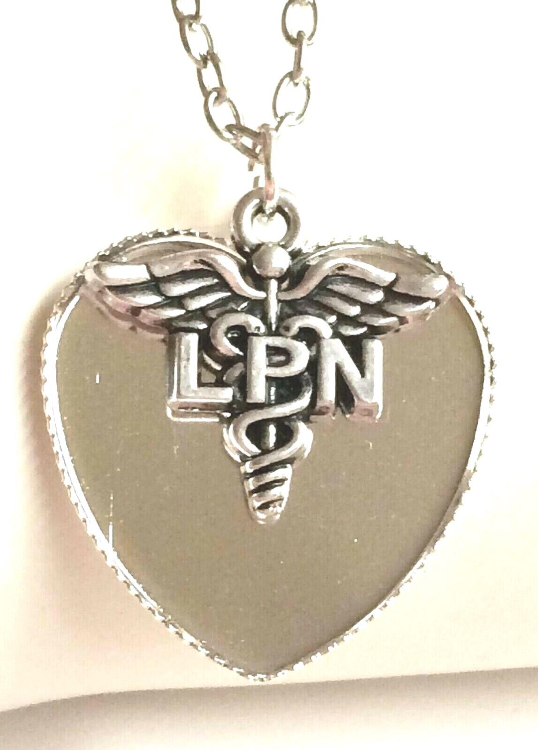 LPN Nursing Caduceus Necklace 20" Nurse Graduation Gift Heart Silver ...