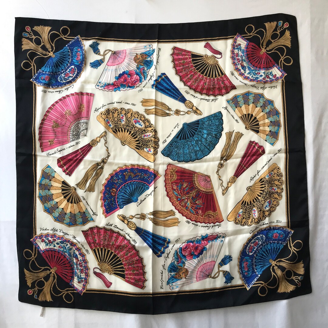 Vintage AVON Fans of the World Scarf Shawl Wrap 34 X 34 Black Gold Pink ...