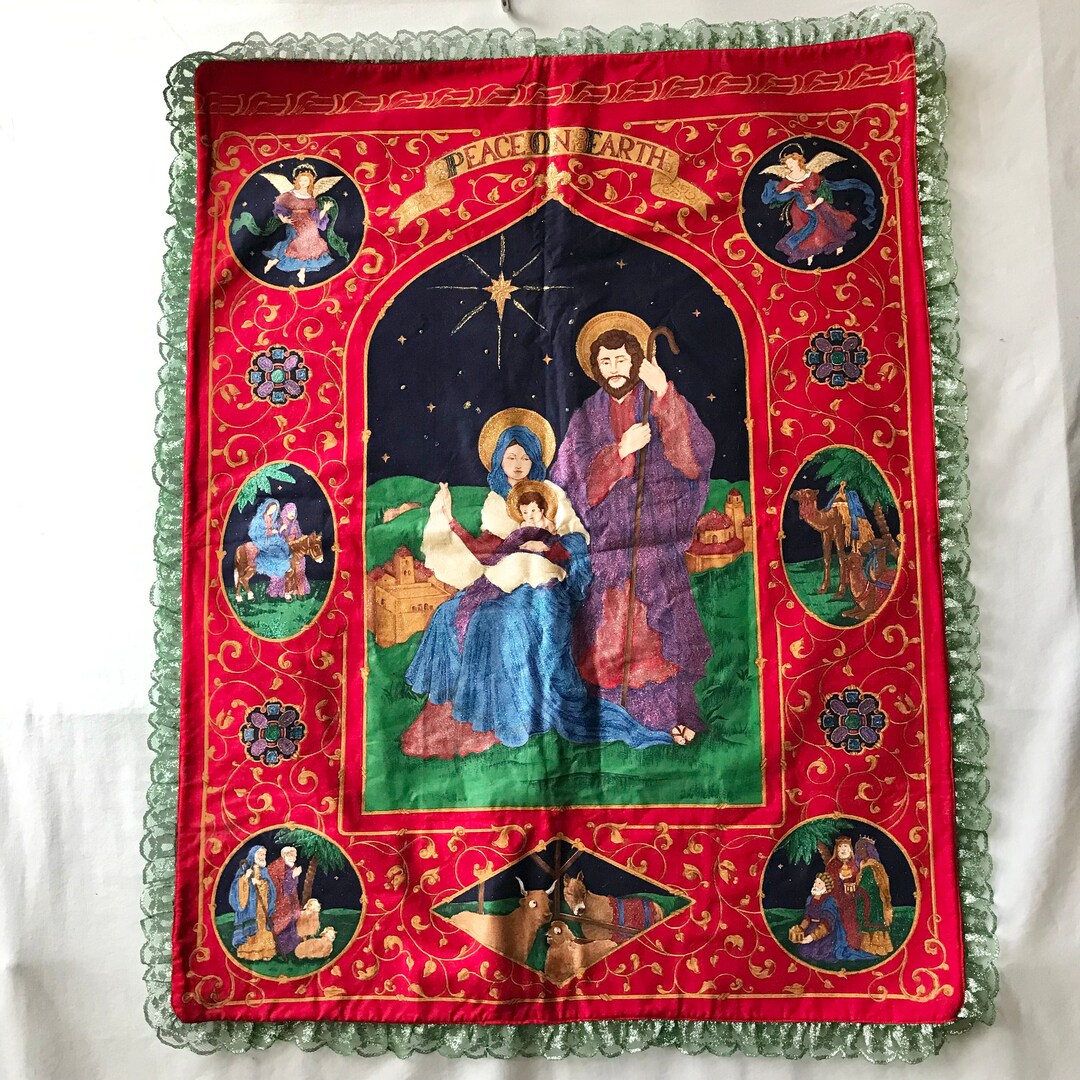 Vintage Holy Family Nativity Christmas Tapestry Wall Banner Decoration ...