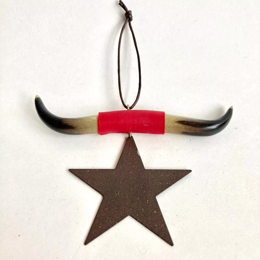 Vtg TEXAS Star Longhorn Bull Horns Christmas Tree Ornament Door Decor ...