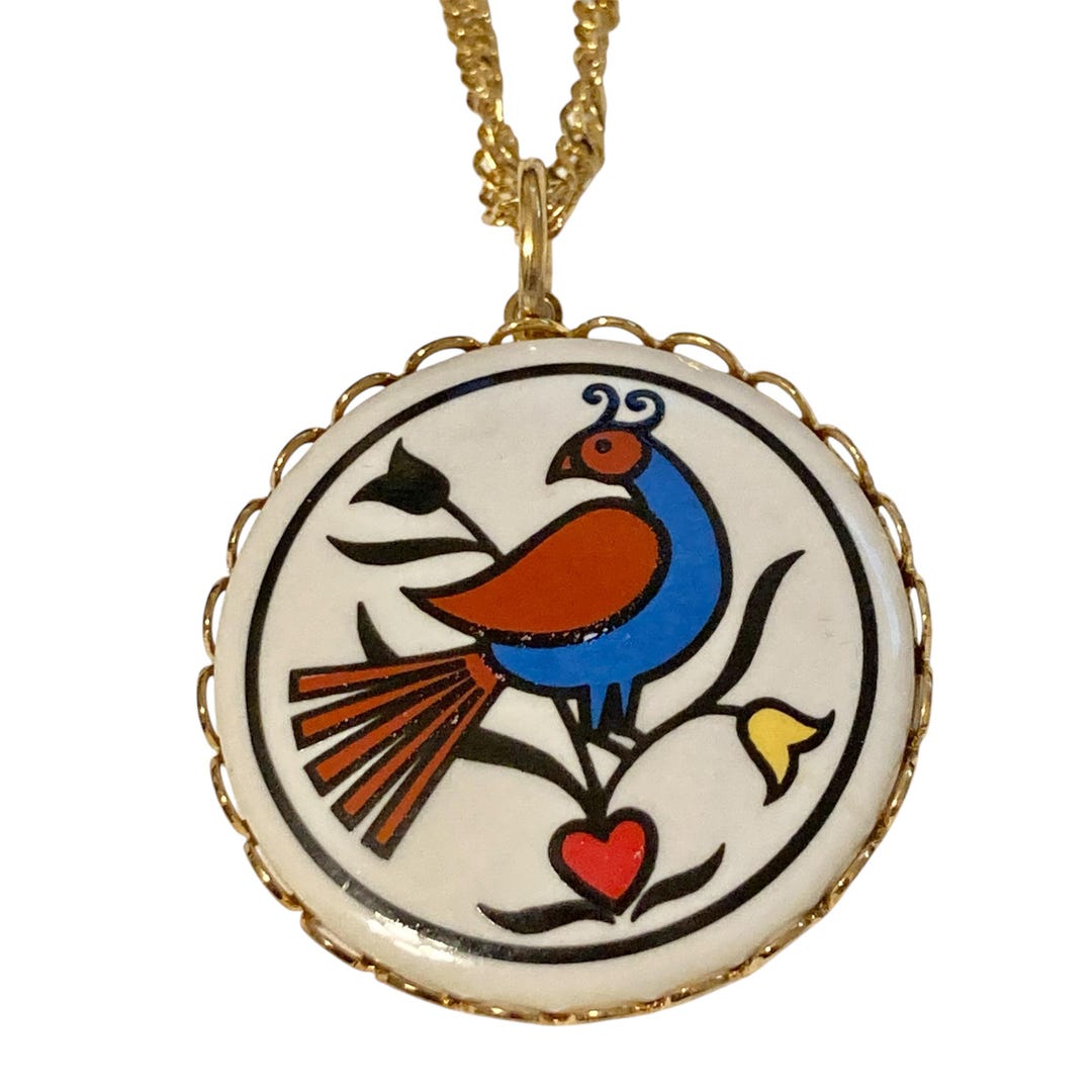 Vintage Pennsylvania Dutch HEX Bird Pendant Necklace Gold Plated 19 ...