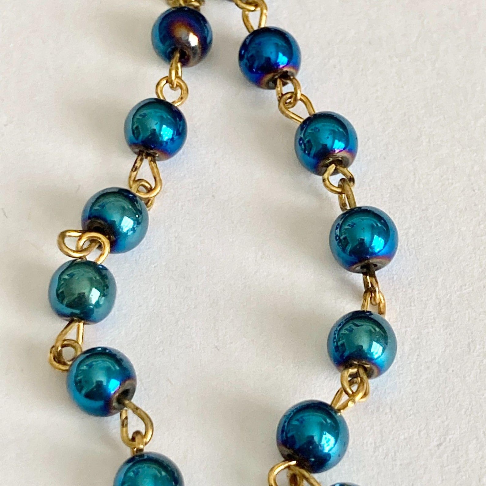Vintage Blue Bead Gold Cross Rosary Crucifix Mary Star of the Sea ...