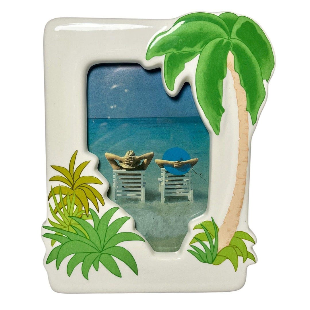 Vtg Ceramic Palm Tree Picture Photo Frame 3.5x5" Island Beach House ...