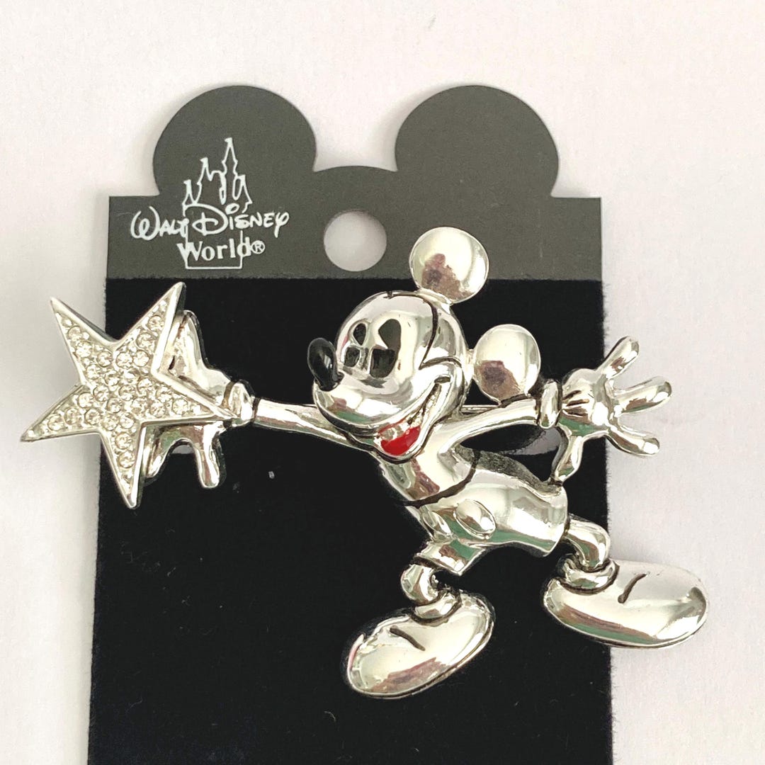 Vintage Walt Disney NAPIER Signed Pin Brooch Mickey Mouse Catching Star ...