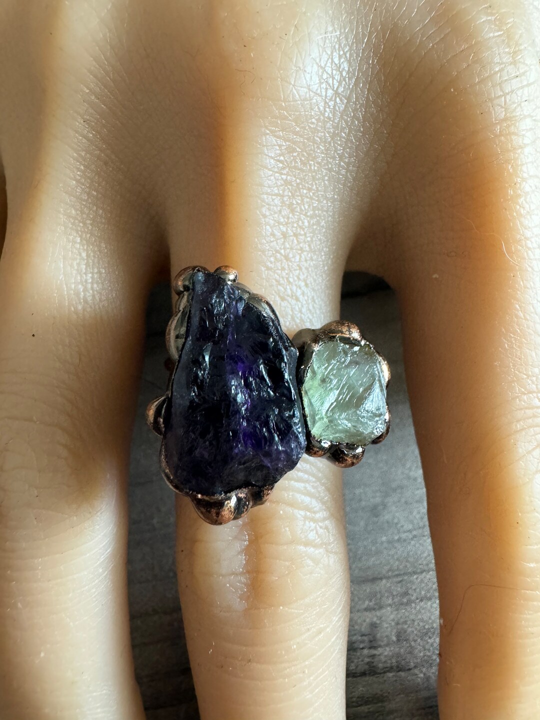 Deep Purple and Light Green Fluorite Stone Adjustable Ring - Etsy