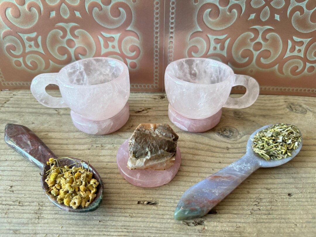 Rose Quartz Tea Cup Carving Set, Healing Crystal, Crystal Cup Sculpture ...