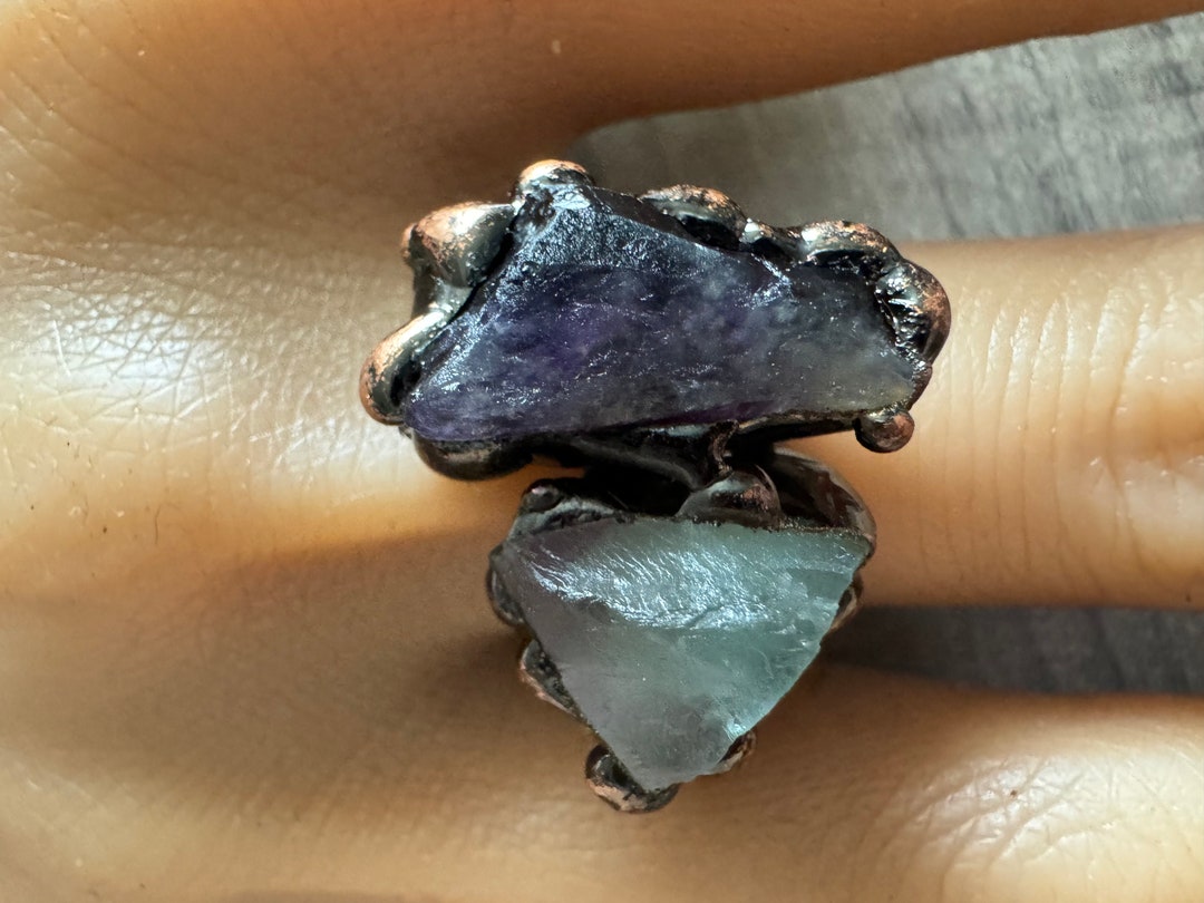 Deep Purple and Light Green Fluorite Stone Adjustable Ring - Etsy