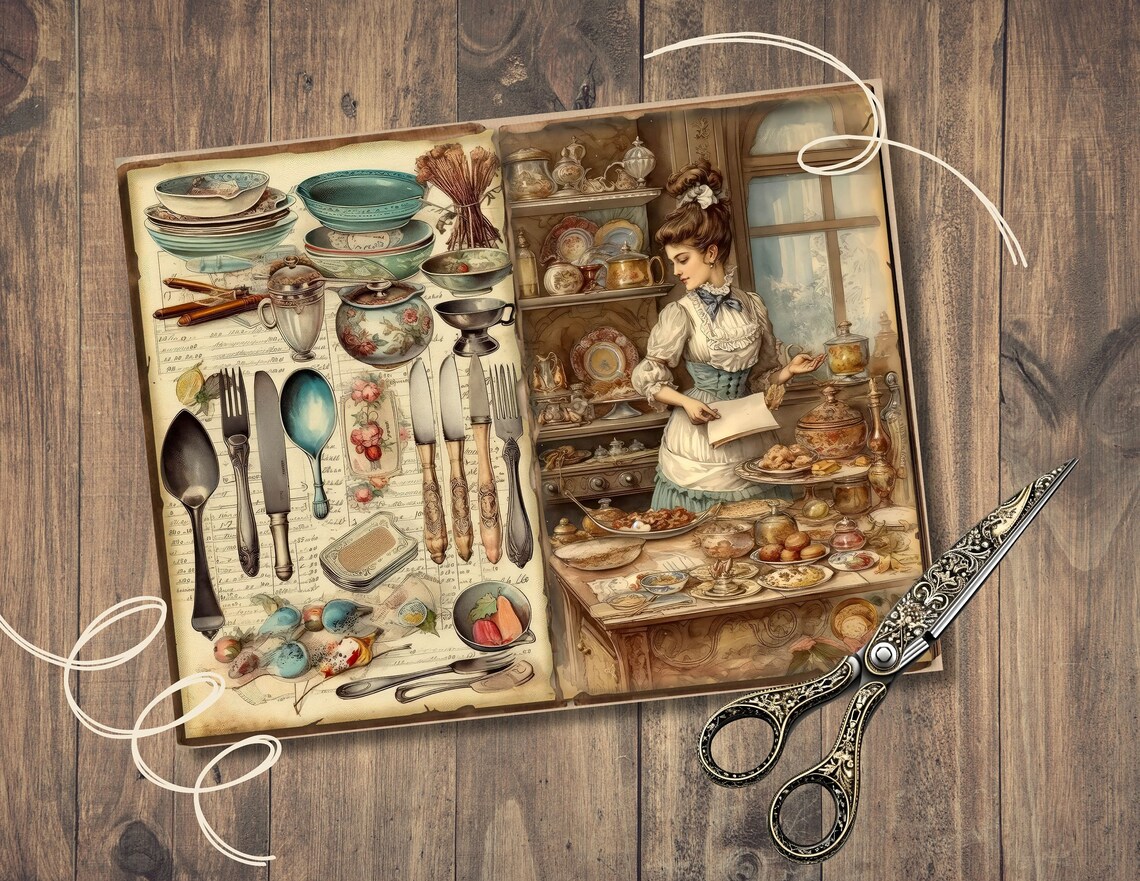 Vintage Cooking Junk Journal Pages, Digital Scrapbook Paper Kit ...