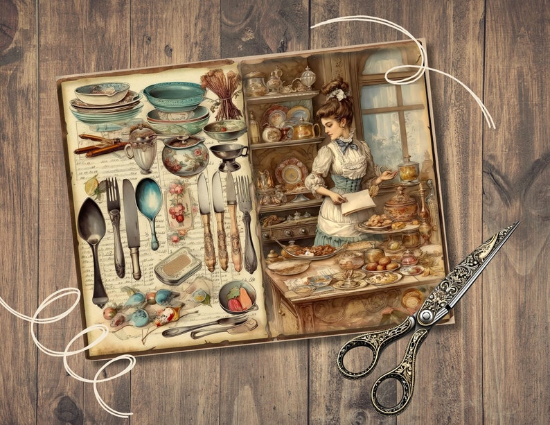 Vintage Cooking Junk Journal Pages, Digital Scrapbook Paper Kit ...