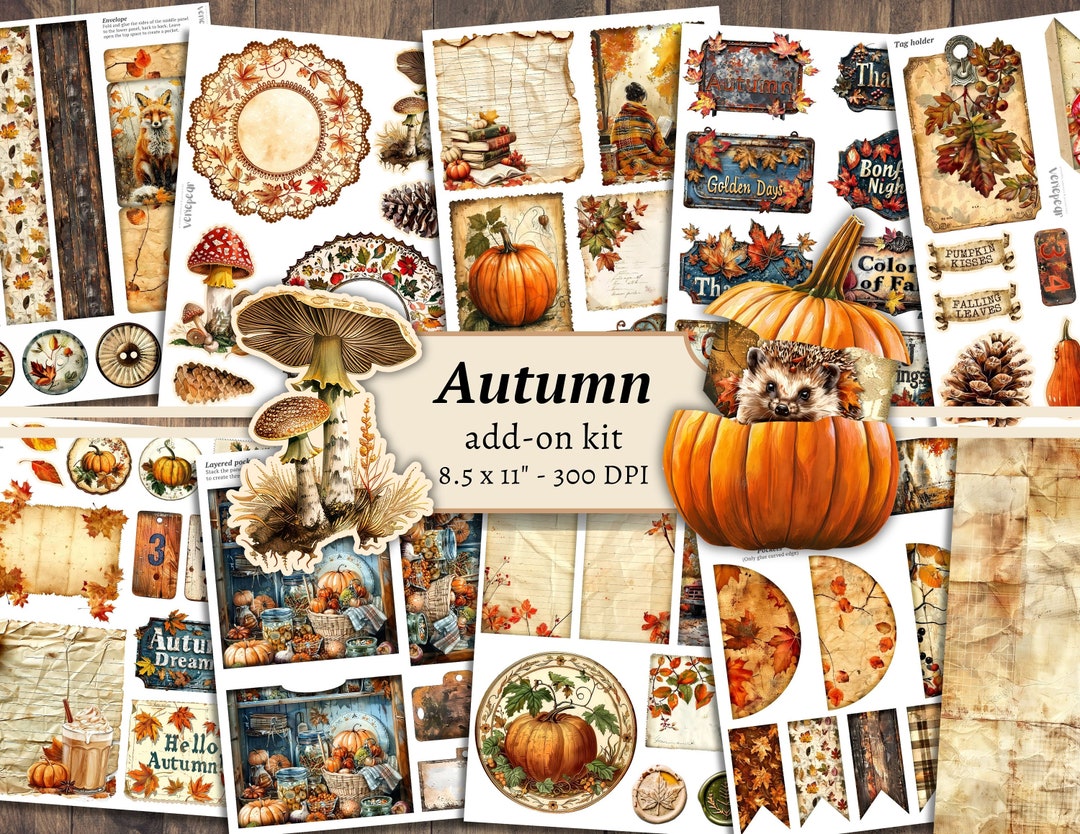 Autumn Add on Junk Journal Kit, Digital Scrapbook Paper, Fall Printable ...