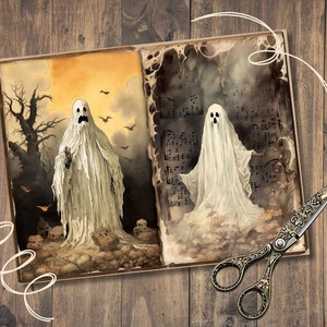 Spooky Ghost Junk Journal Pages, Digital Scrapbook Paper Kit, Halloween ...
