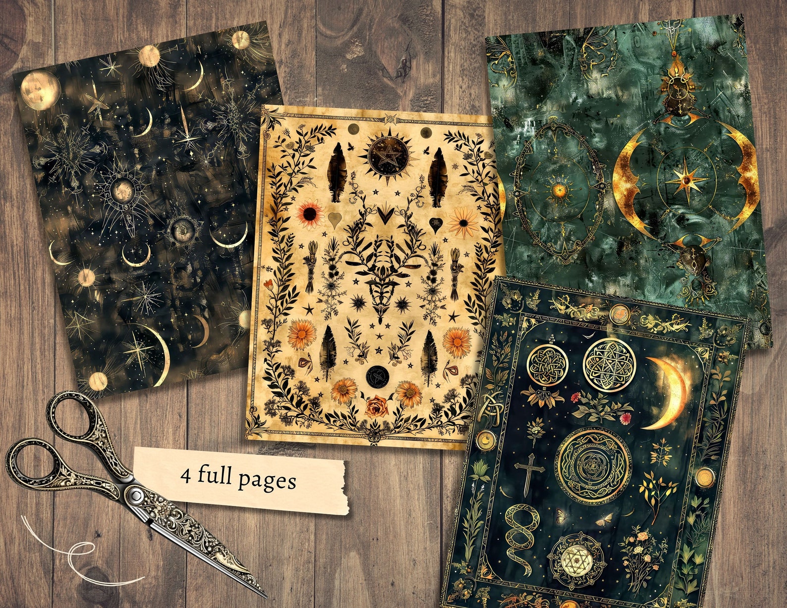 Sacred Pagan Junk Journal Kit, Digital Scrapbook Paper, Green Witch ...