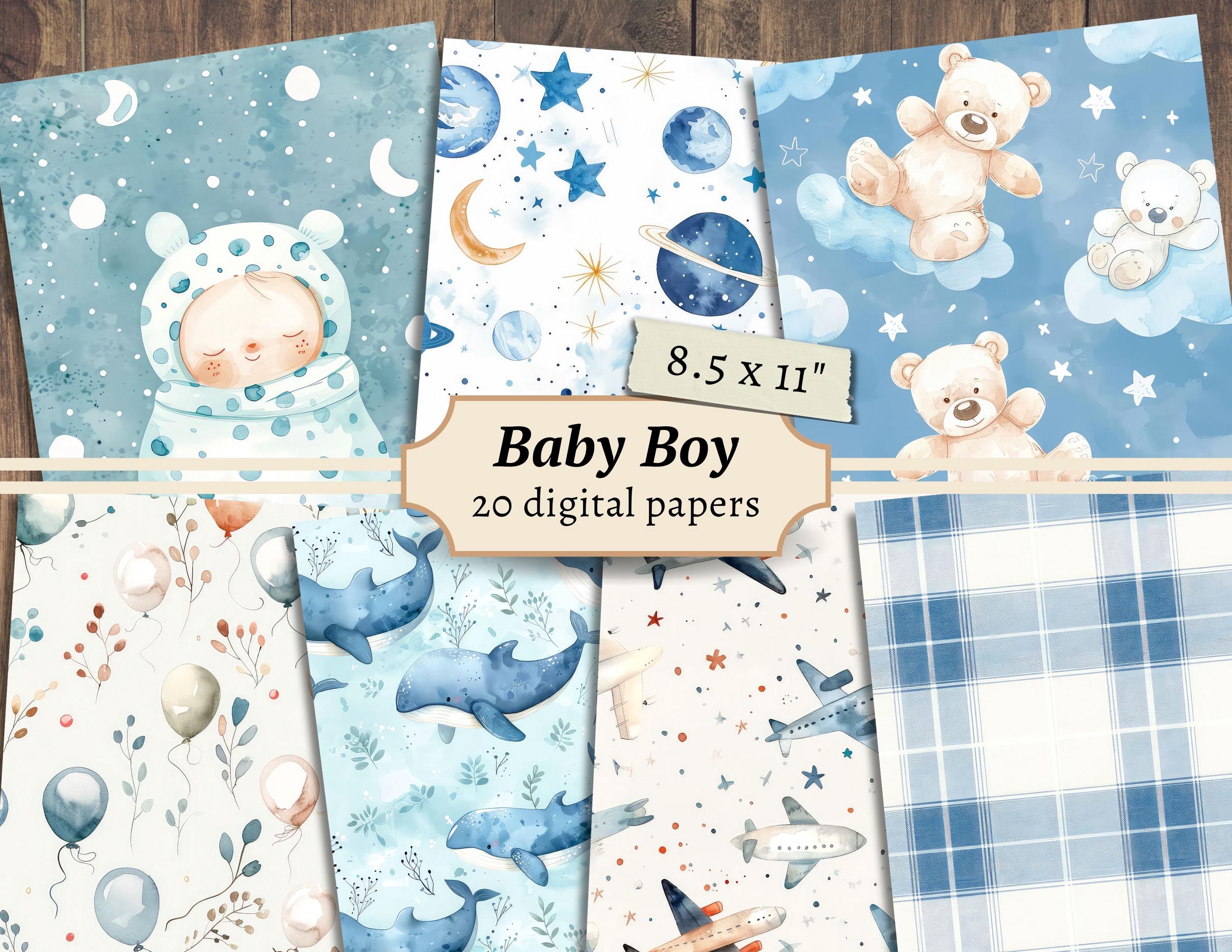 Baby Boy Digital Papers, Pastel Blue Scrapbook Kit, Boho Nursery ...