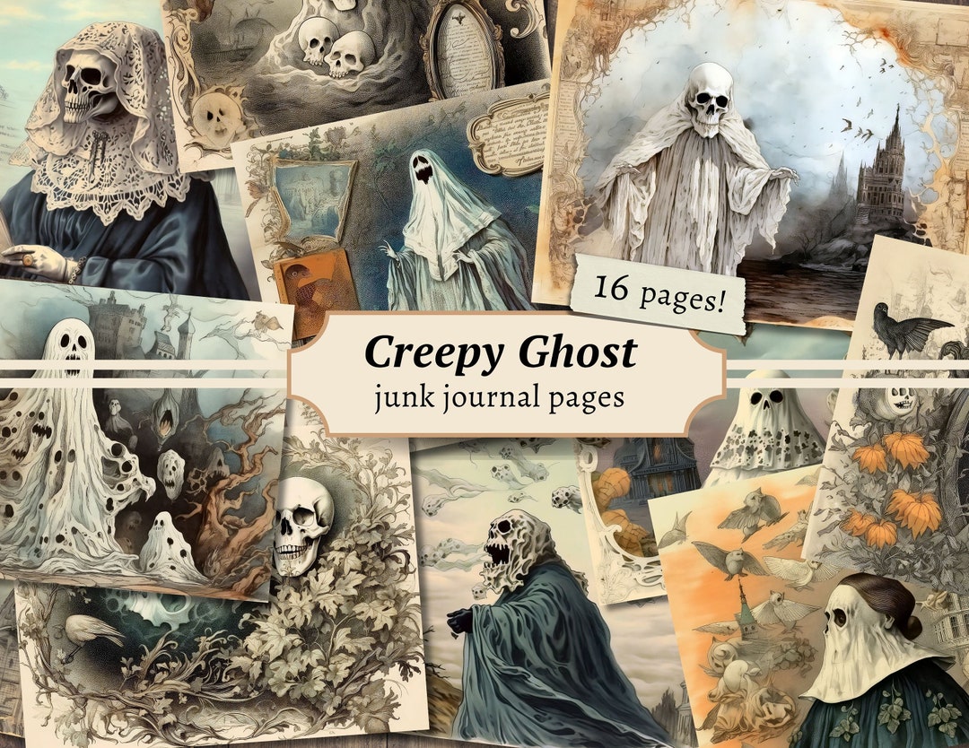 Creepy Ghost Junk Journal Pages, Digital Halloween Scrapbook Kit ...