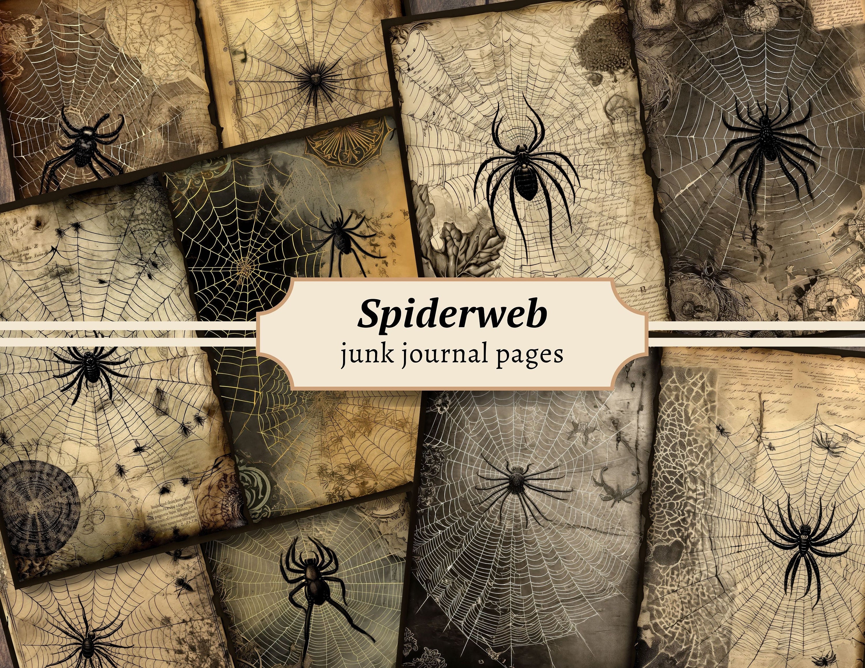 Spiderweb Junk Journal Pages, Digital Scrapbook Paper Kit, Creepy ...