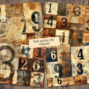 Grunge Number Backgrounds, Textured Junk Journal Pages, Digital ...