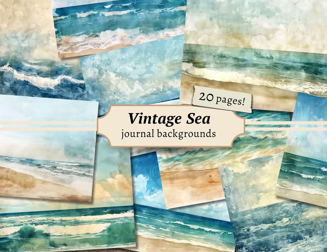 Vintage Sea Backgrounds, Junk Journal Pages, Digital Scrapbook Paper ...