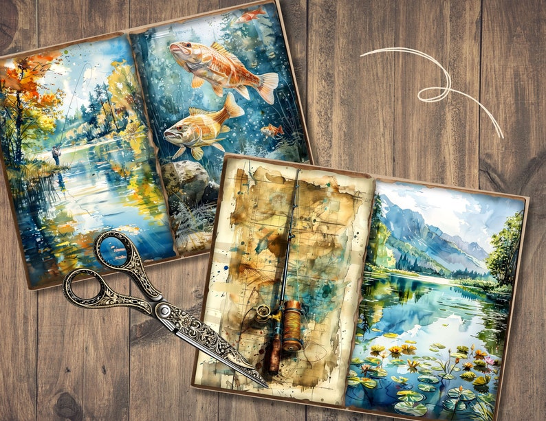 Fishing Junk Journal Pages, Digital Scrapbook Paper Kit, Fisherman ...