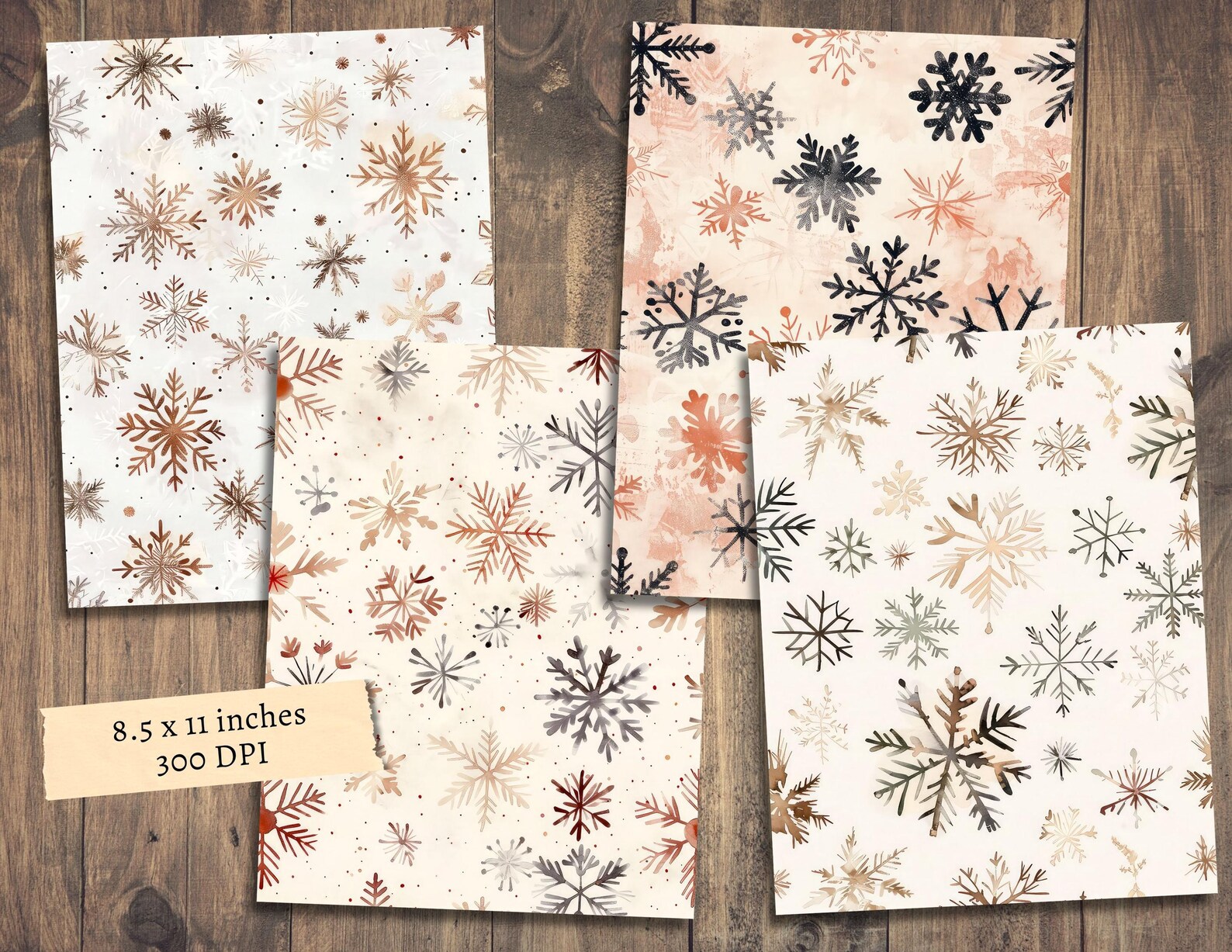 Snowflakes Digital Papers, Winter Snow Scrapbook Kit, Christmas ...