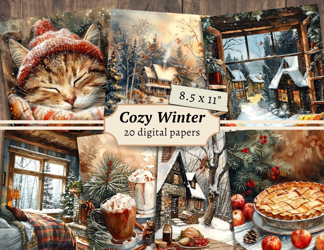 Cozy Winter Junk Journal Pages, Digital Scrapbook Paper Kit, Snow ...