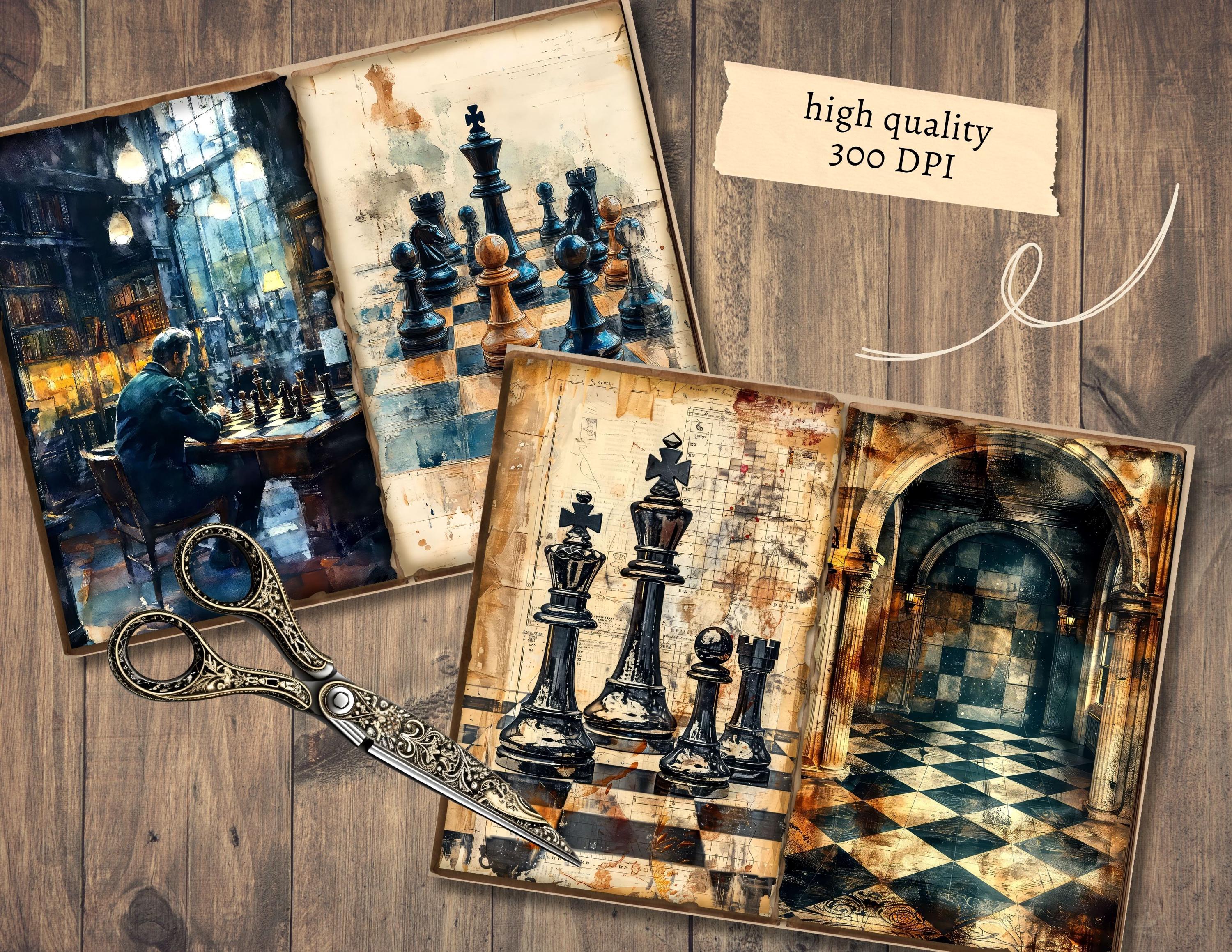 Vintage Chess Junk Journal Pages, Digital Scrapbook, Dark Academia ...