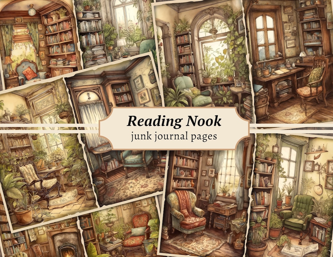 Cozy Reading Nook Junk Journal Pages, Digital Book Ephemera, Printable ...